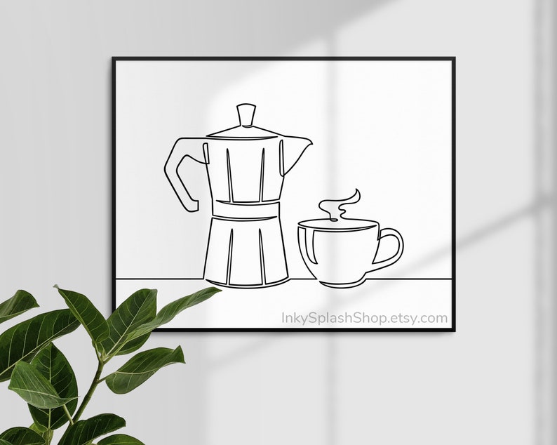 Coffee Line Art Printable Moka Pot and Cup Continuous Line Drawing ...