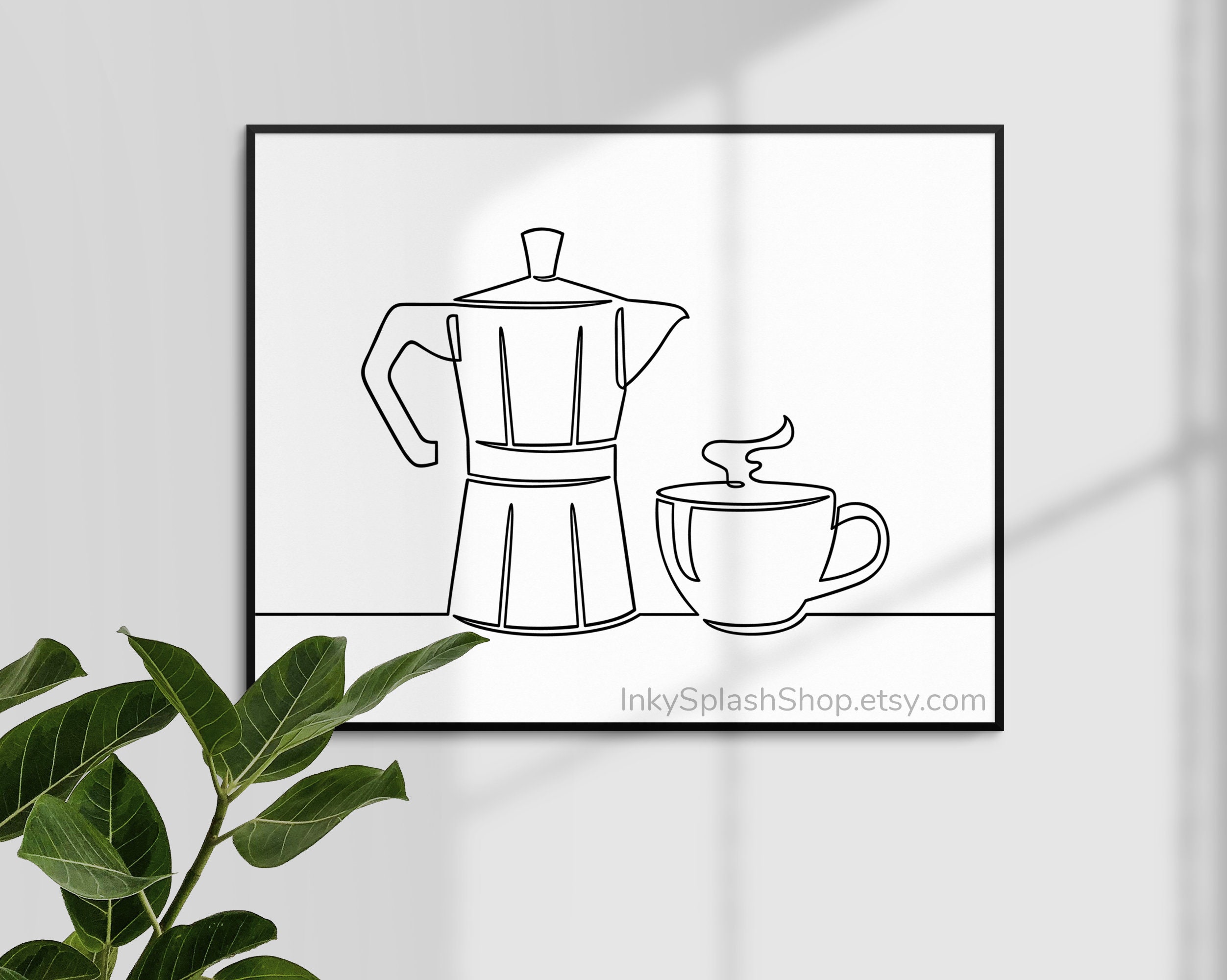 Coffee Line Art Printable Moka Pot and Cup Continuous Line Drawing ...