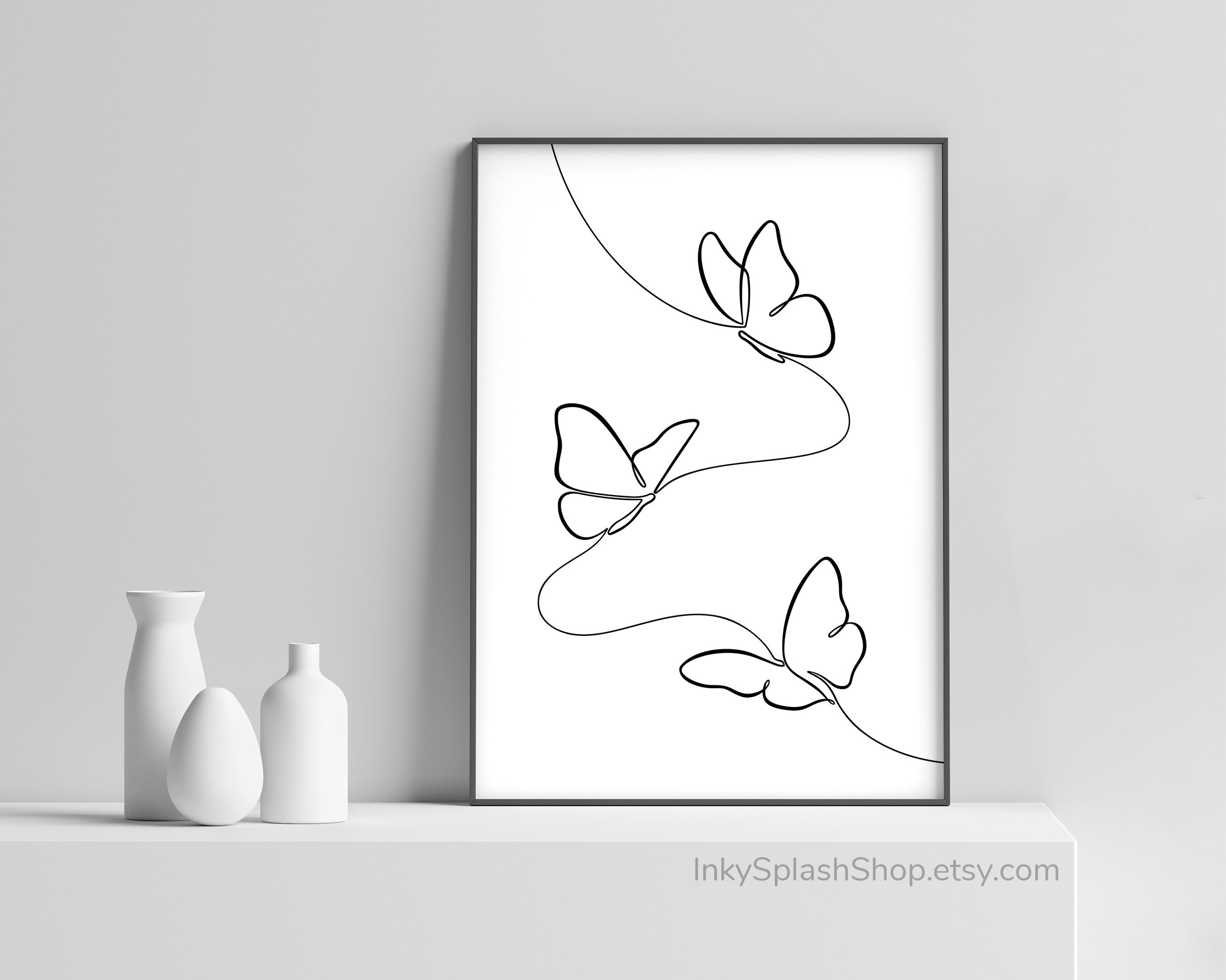 Line Drawing Butterfly With Flower