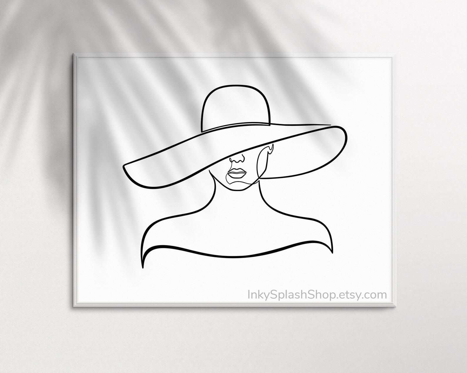 Woman in Hat One Line Drawing. Abstract Female Face Printable Wall Art ...