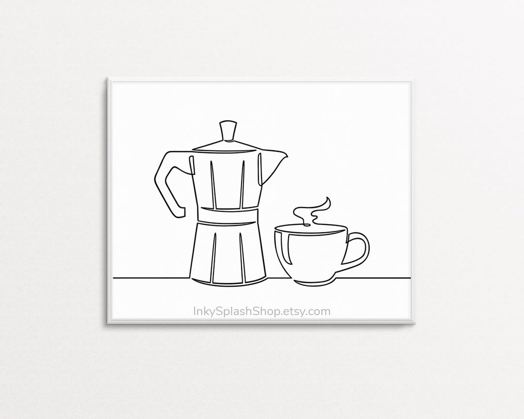 Coffee Line Art Printable Moka Pot & Cup Continuous Line Drawing ...
