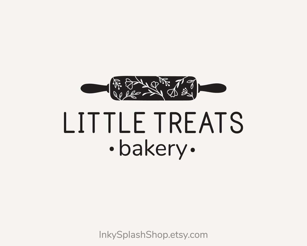Premade Baking Logo Rolling Pin Floral Logo Design Customized Logo for ...