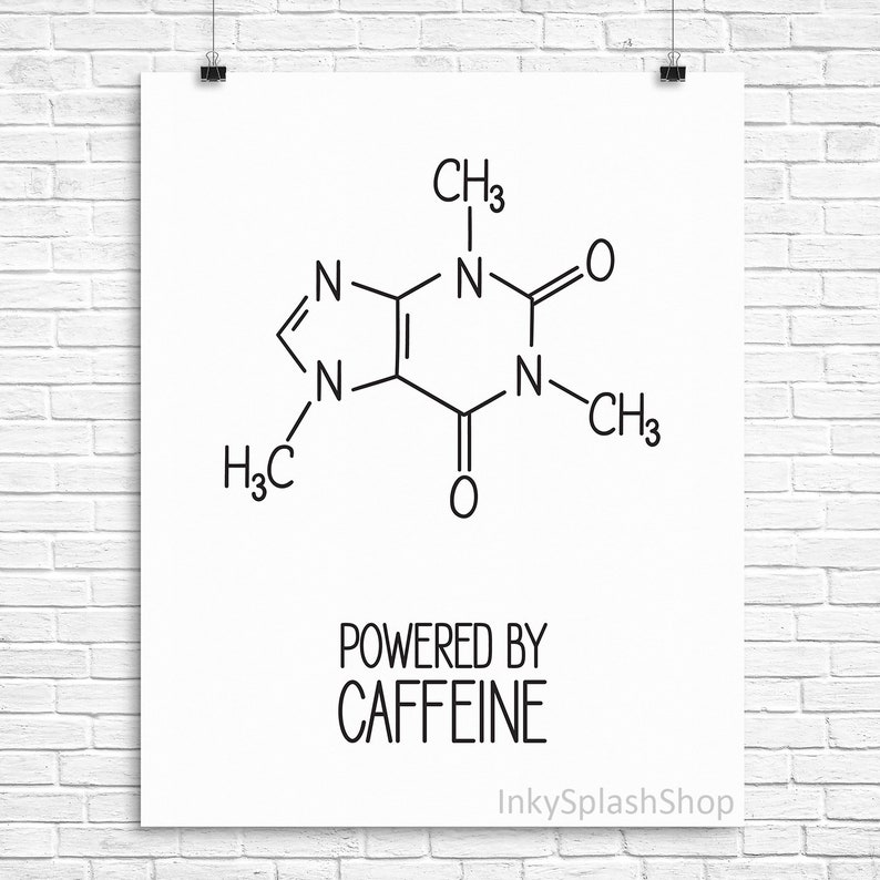 Coffee Print Powered by Caffeine Molecule Poster Kitchen Decor Nerd ...