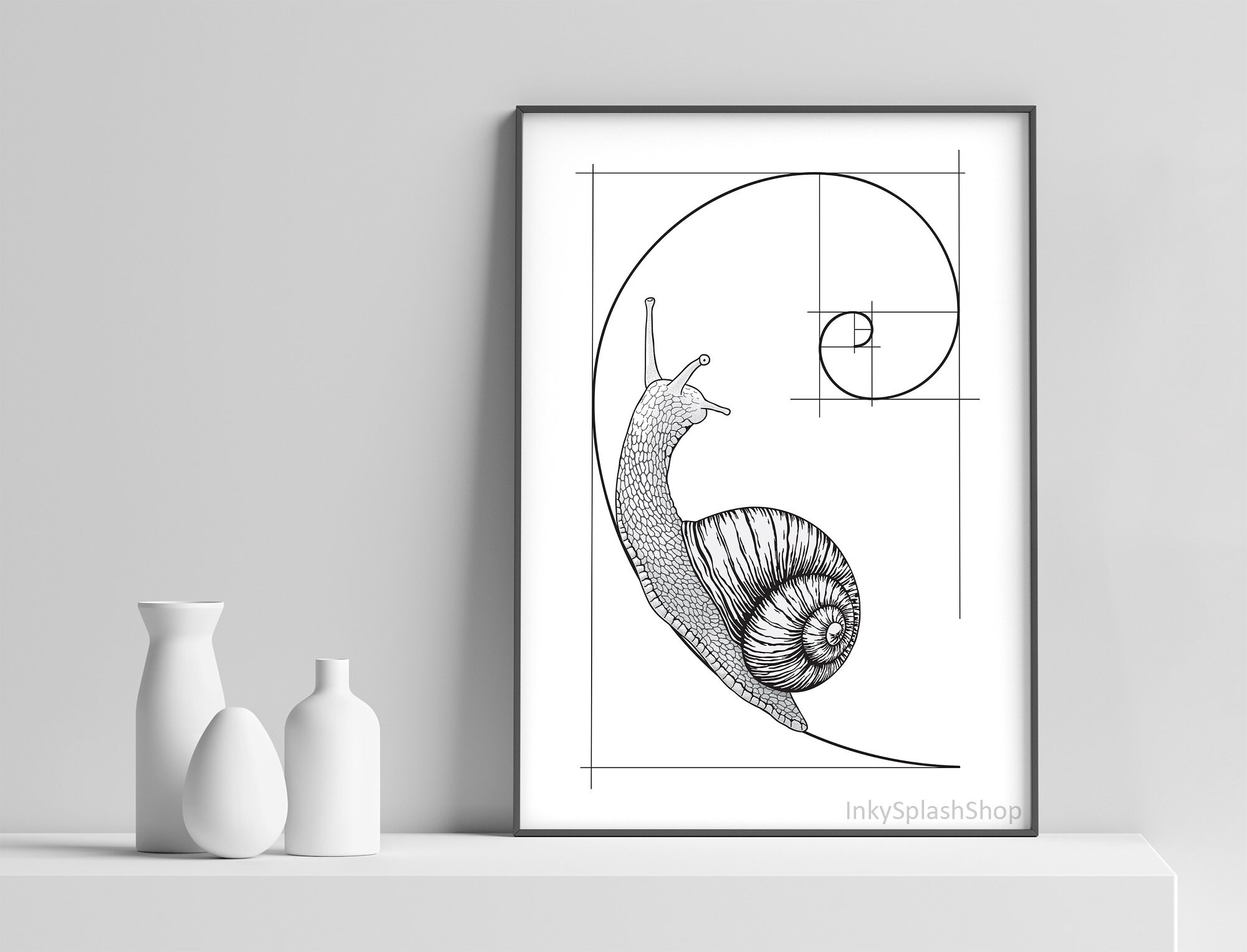 Snail on Fibonacci spiral wall art printable Golden ratio | Etsy