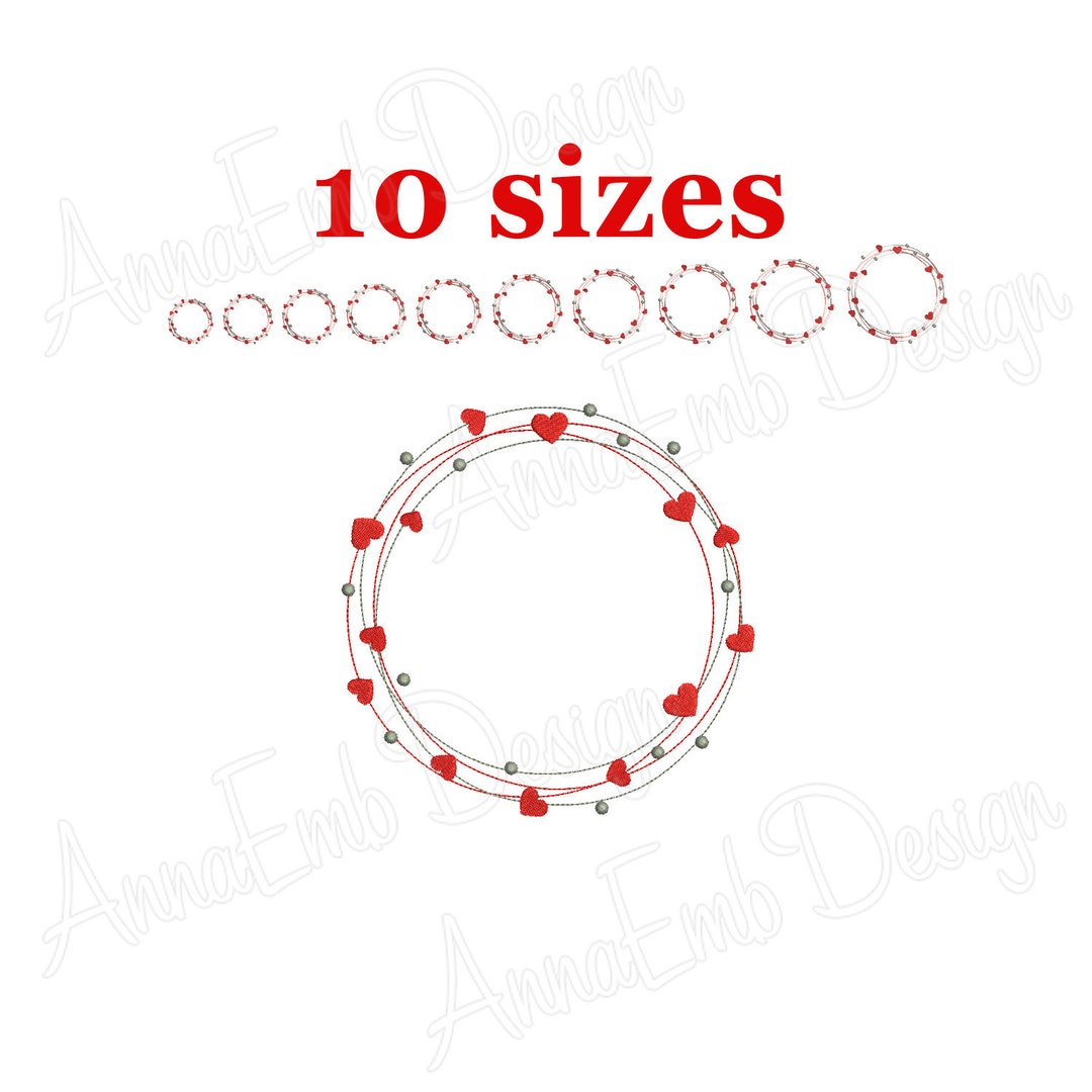 Heart Monogram Frame Embroidery Design. Heart Wreath Design. Circle ...