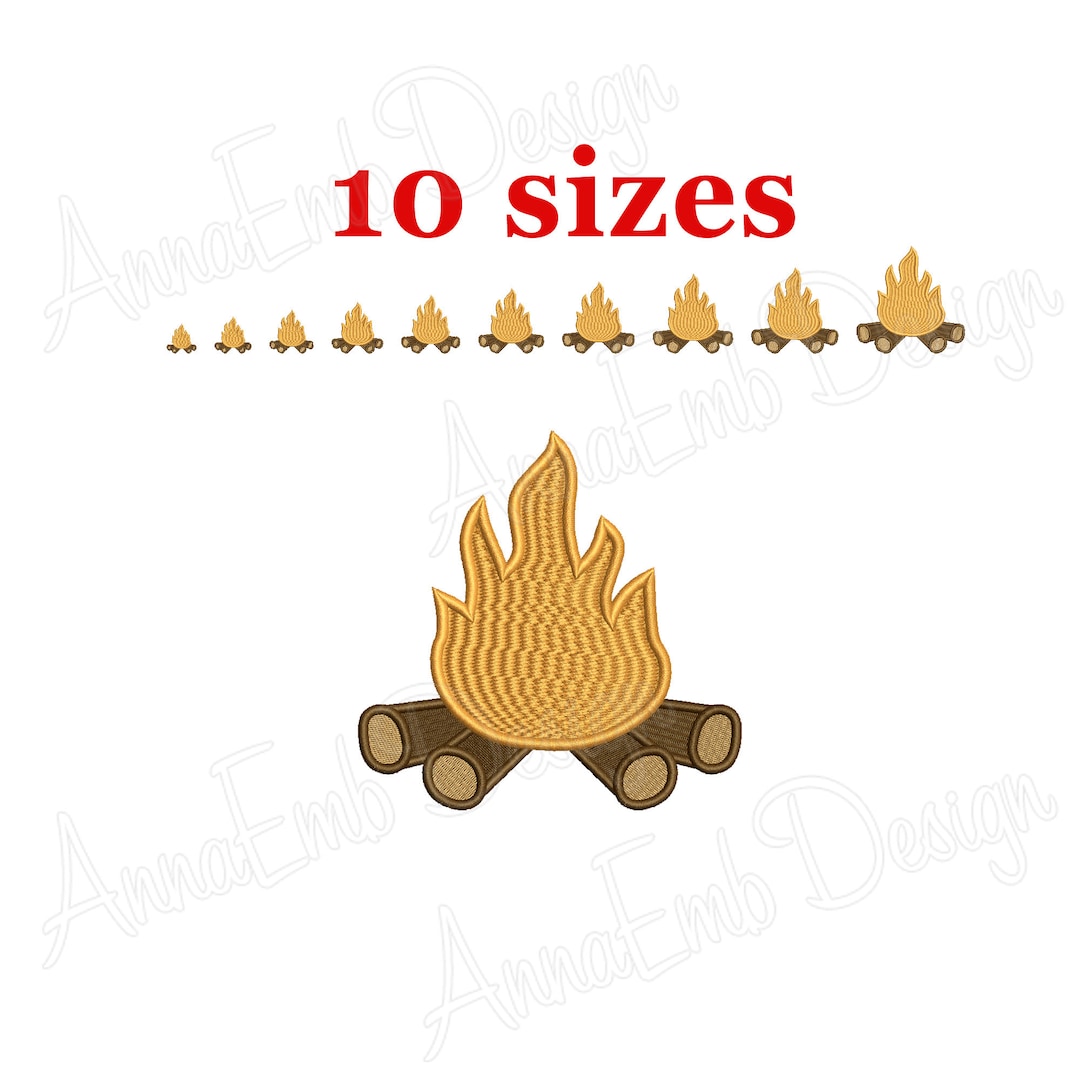 Camping Fire Embroidery Design. Bonfire Embroidery Design. Flame Design ...