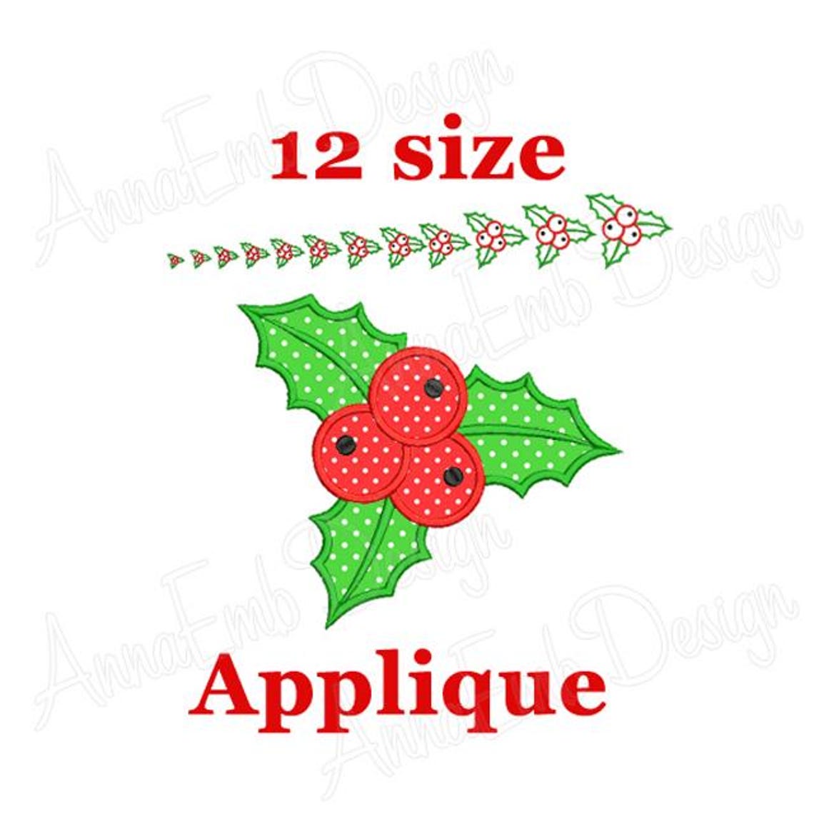 Holly Berry Christmas Applique Embroidery Design. Holly Berry ...