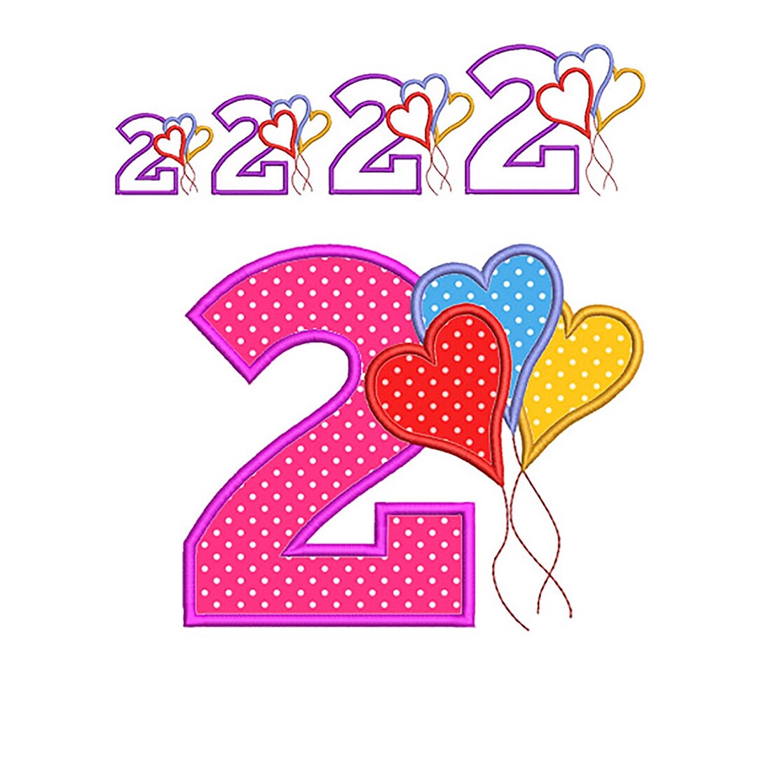 Heart Balloons With Number 2 Applique Machine Embroidery Design. Number ...
