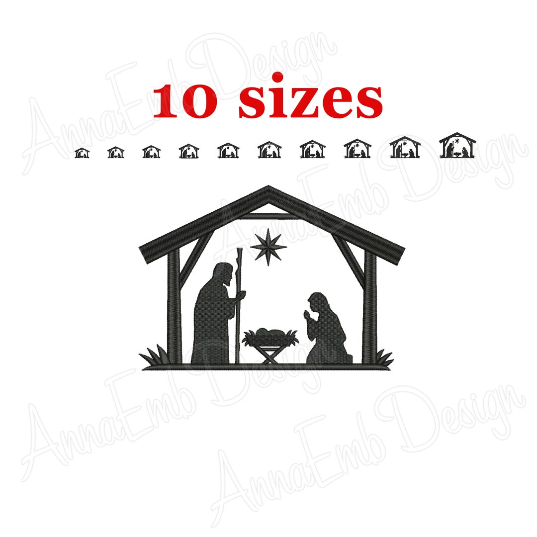 Nativity Scene Embroidery Design. Christmas Nativity Scene Embroidery ...