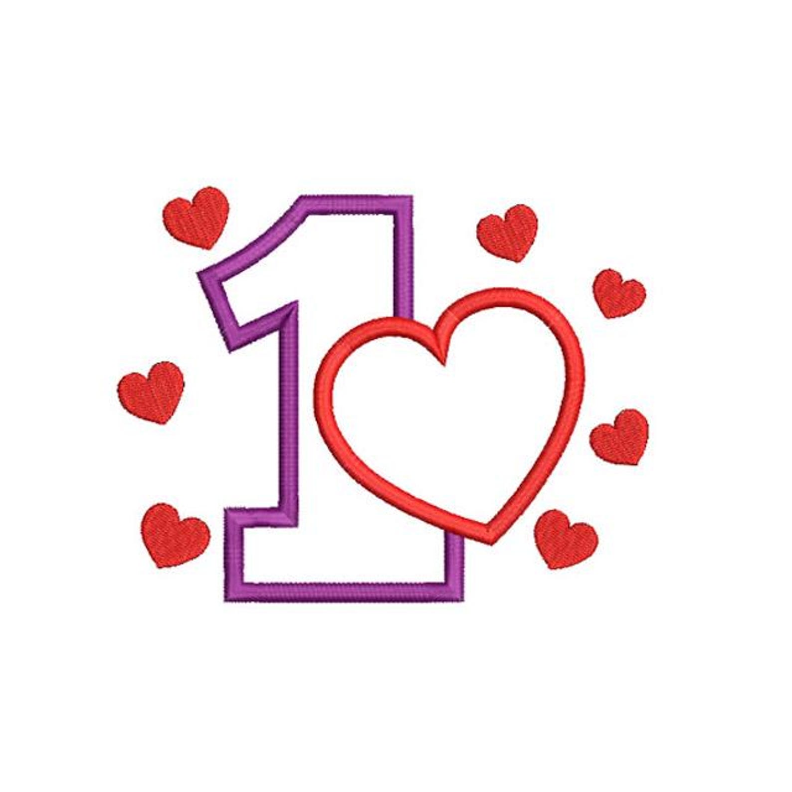 Heart With Number 1 Applique Machine Embroidery Design. Number 1 ...