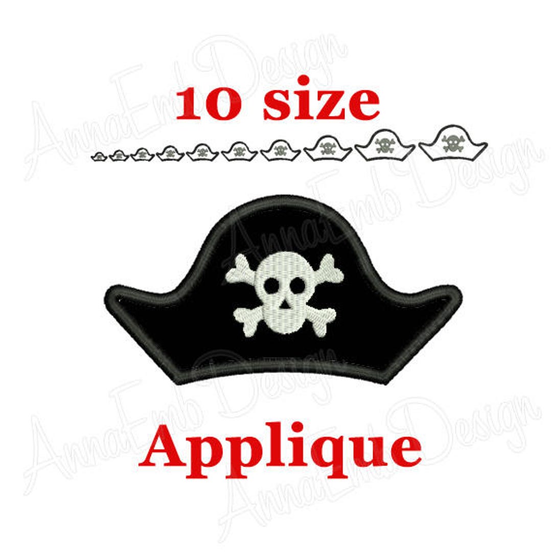Pirate Hat Applique Embroidery Design. Pirate Hat Skull and Bones ...