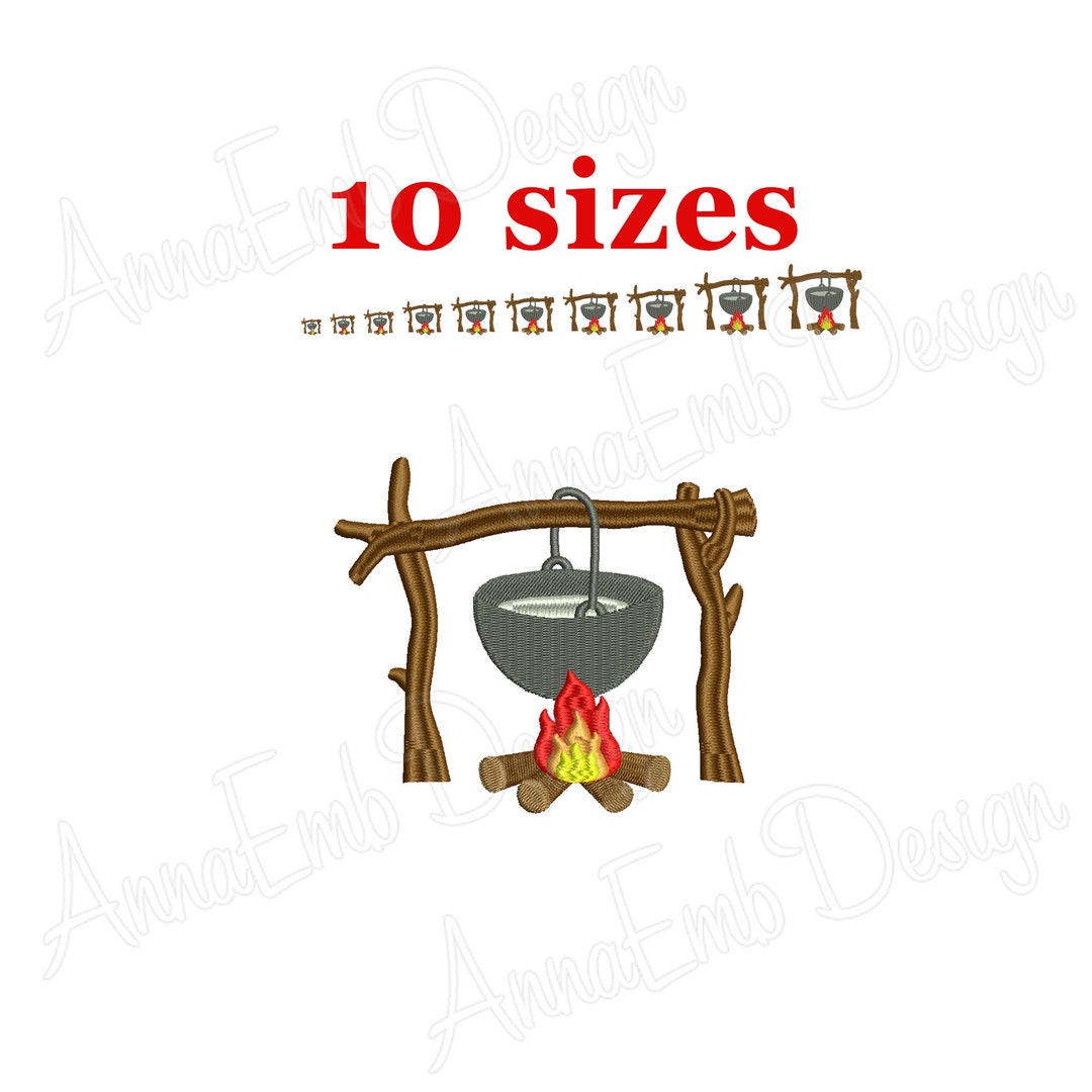 Camping Fire Embroidery Design. Bonfire Embroidery Design. Campfire ...