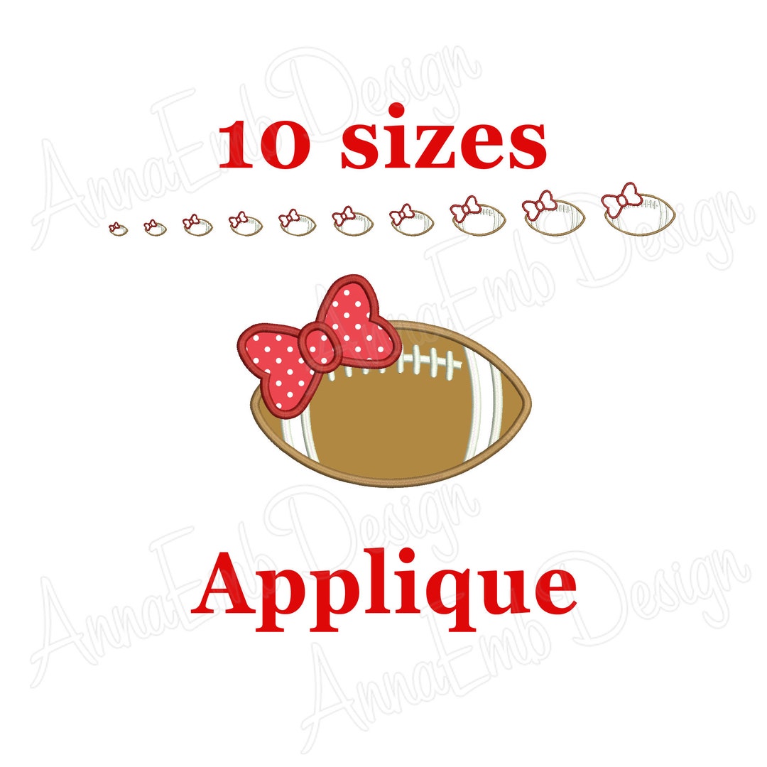 Football Applique Embroidery Design Football Bow Machine Embroidery ...