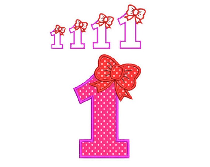 Bow With Number 1 Applique Machine Embroidery Design. Number 1 Birthday ...