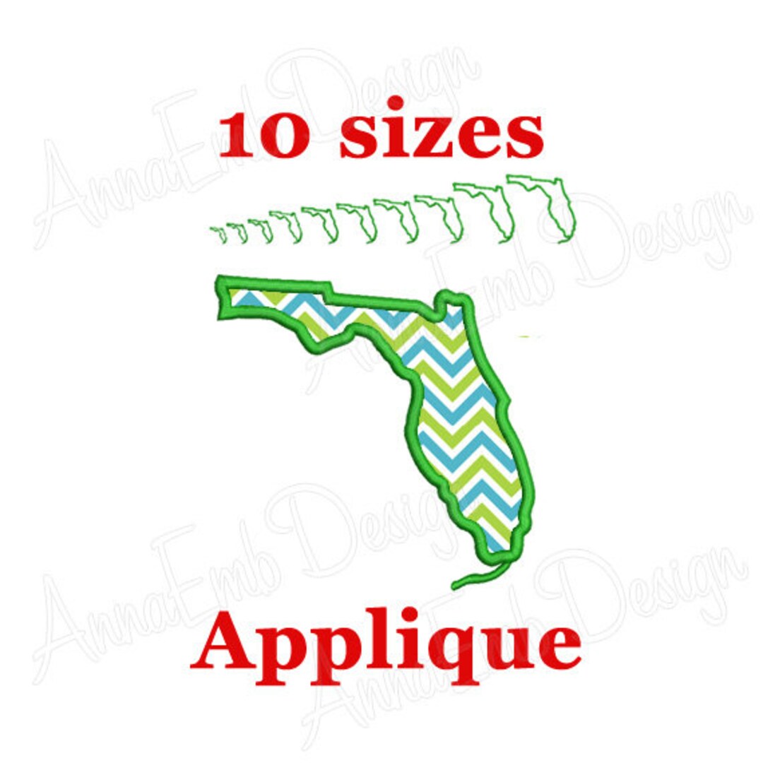 Florida Applique Embroidery Design. Florida State Design. Machine ...