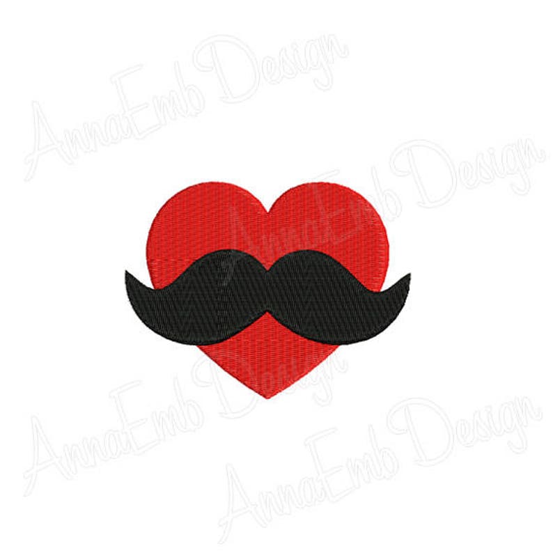 Mustache Embroidery Design. Mustache Heart Embroidery. I Love - Etsy