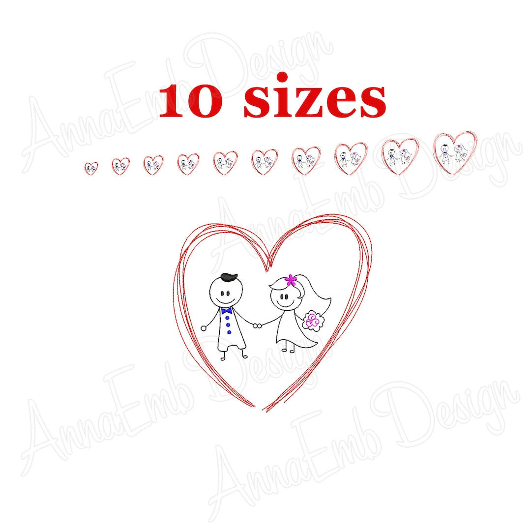 Heart Embroidery Design. Cute Couple Embroidery Design. Boy and Girl ...