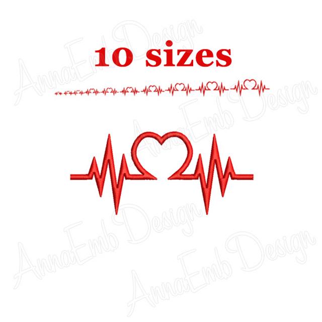 Heartbeat EKG Embroidery Design, Heart Line (instant Download) - Etsy