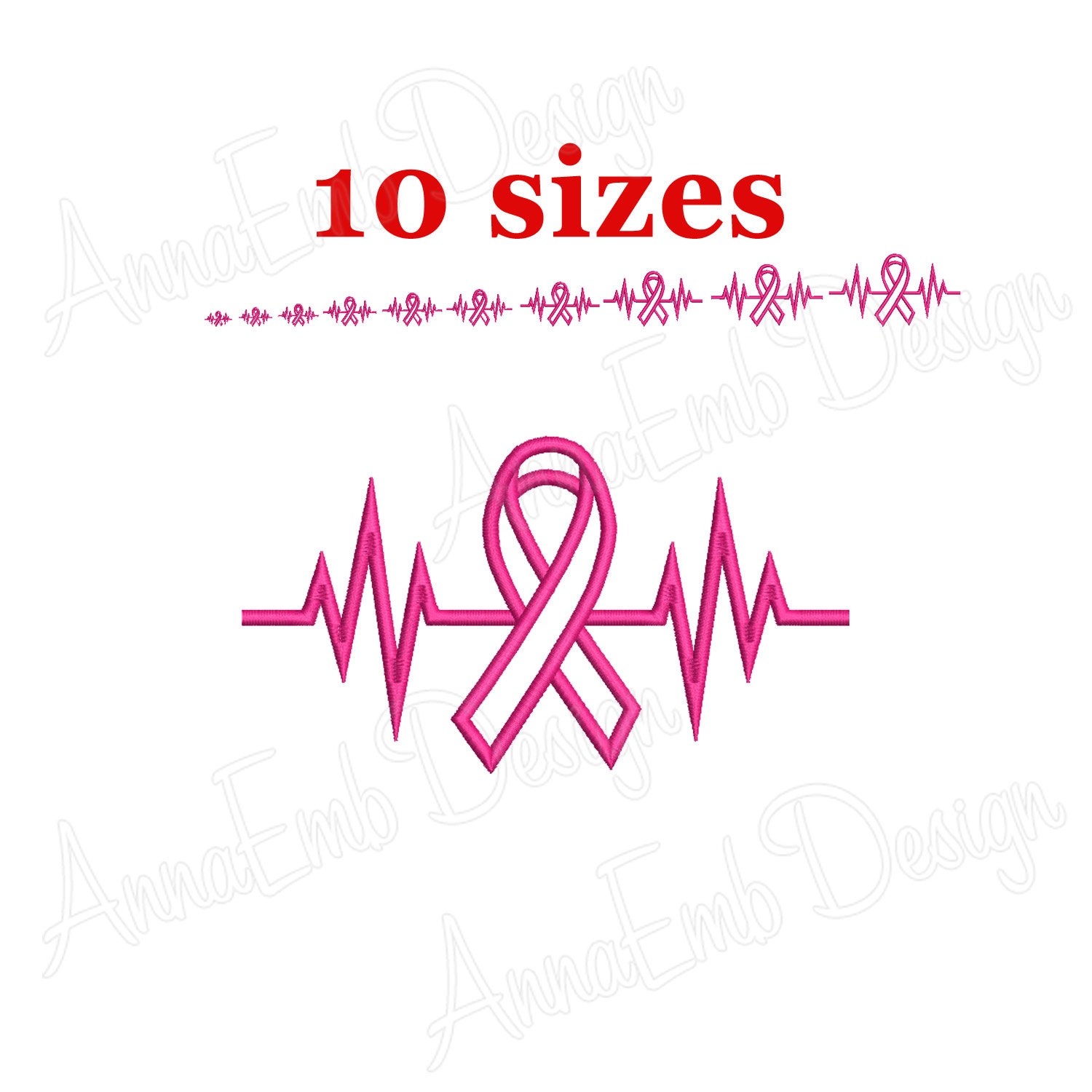 Heartbeat Embroidery Design. Cancer Awareness Ribbon Embroidery Design ...