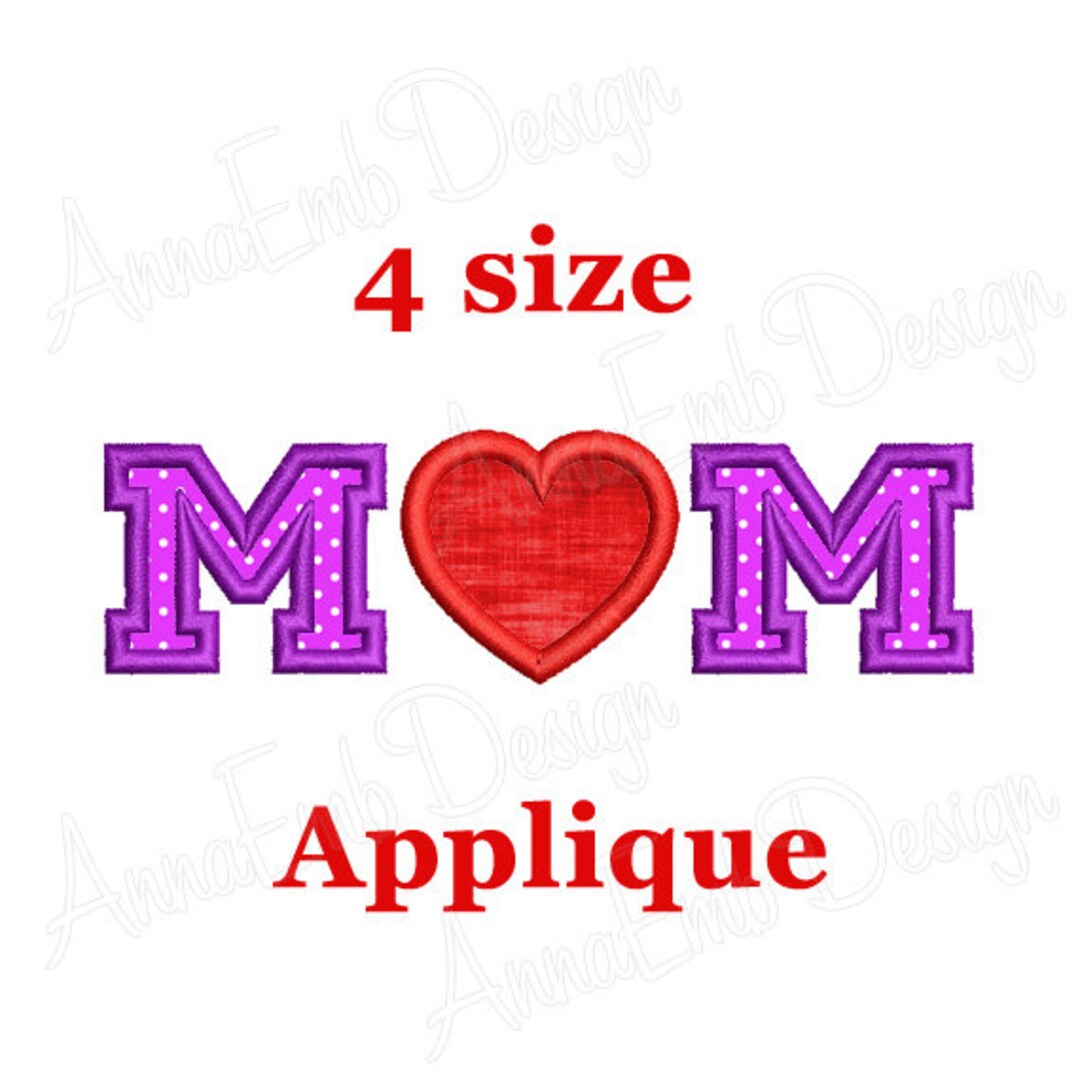 Mom Mother's Day Applique Embroidery Design. Mom Applique. Mom Heart ...