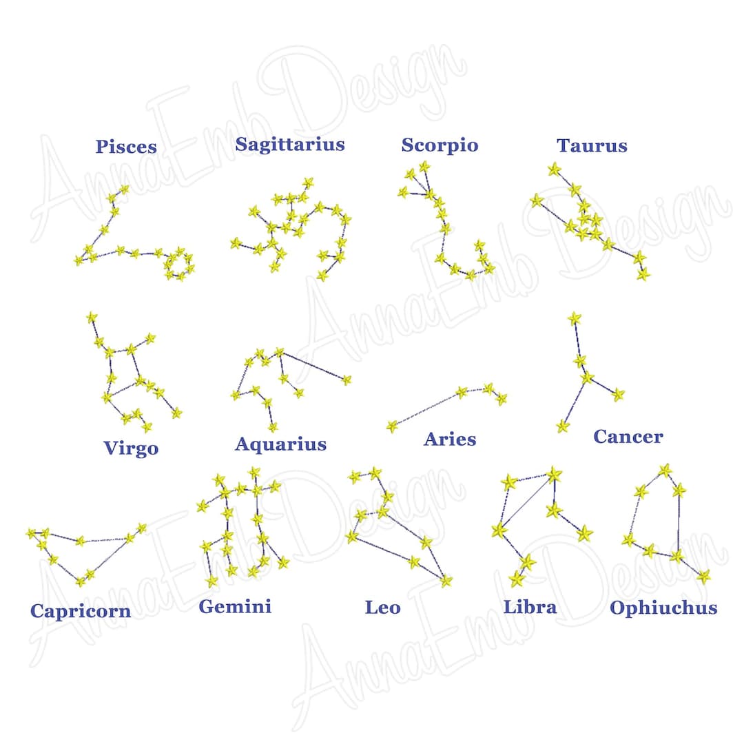 Constellations Star Signs. Zodiac Signs Embroidery Design. Zodiac 13 ...