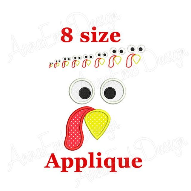 Turkey Face Applique Embroidery Design. Thanksgiving Turkey Embroidery ...