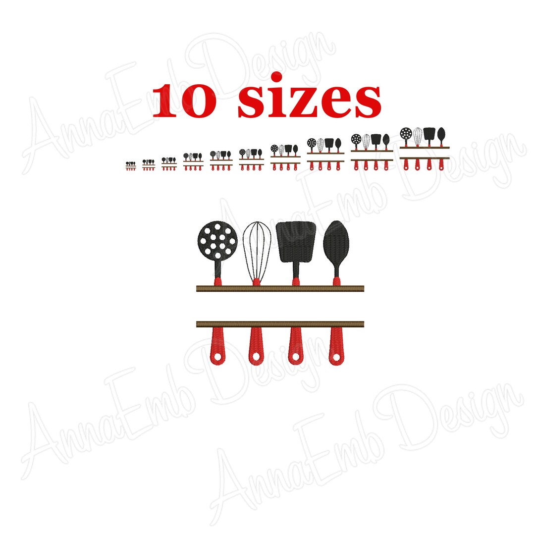 Kitchen Utensils Embroidery Design. Split Utensils Embroidery. Bakers ...