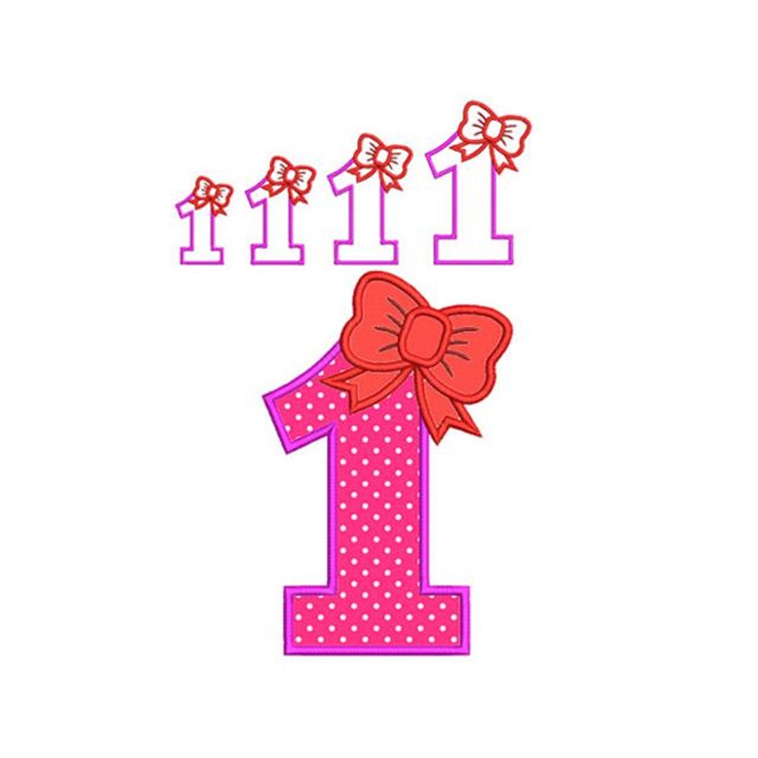 Bow With Number 1 Applique Machine Embroidery Design. Number 1 Birthday ...
