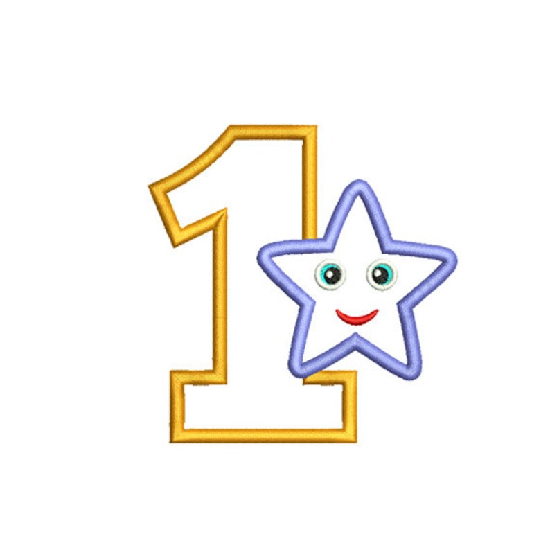 Star with number 1 applique Machine Embroidery Design. Number | Etsy