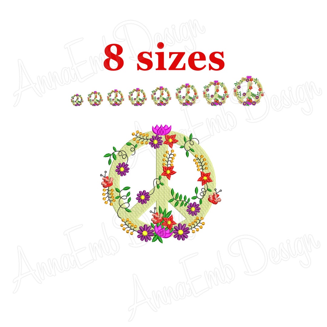 Peace Sign Embroidery Design. Mini Peace Sign. Peace Sign Flower ...