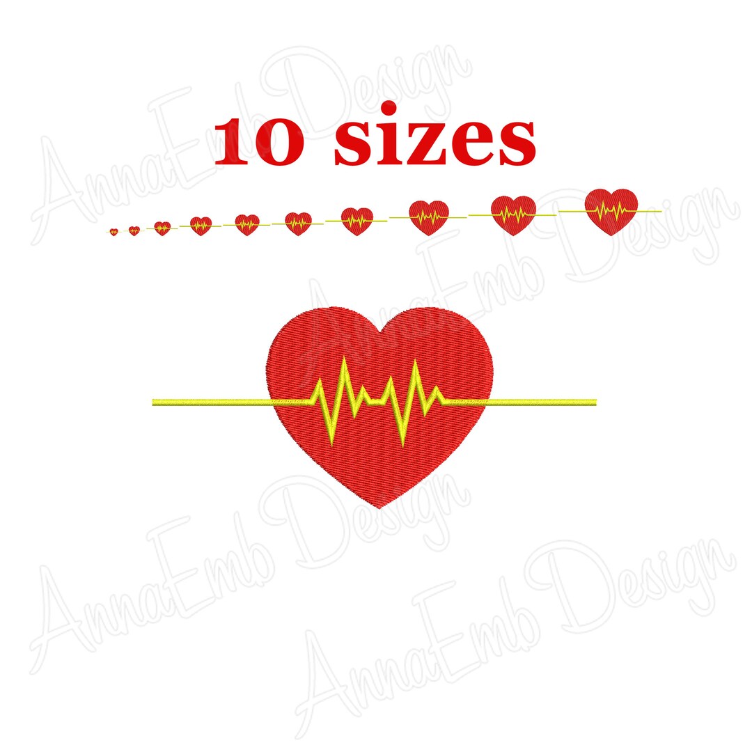 Heartbeat Embroidery Design. EKG Embroidery Design. Machine Embroidery ...