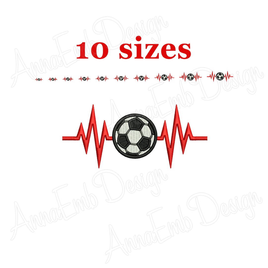 Soccer Ball Heartbeat Embroidery Design. EKG Embroidery Design. Machine ...
