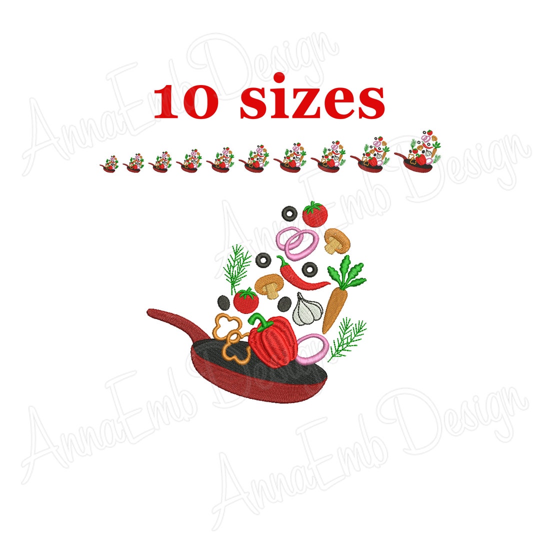 Frying Pan Embroidery Design. Kitchen Embroidery Design. Vegetables ...