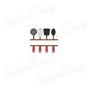 Kitchen Utensils Embroidery Design. Split Utensils Embroidery. Bakers ...