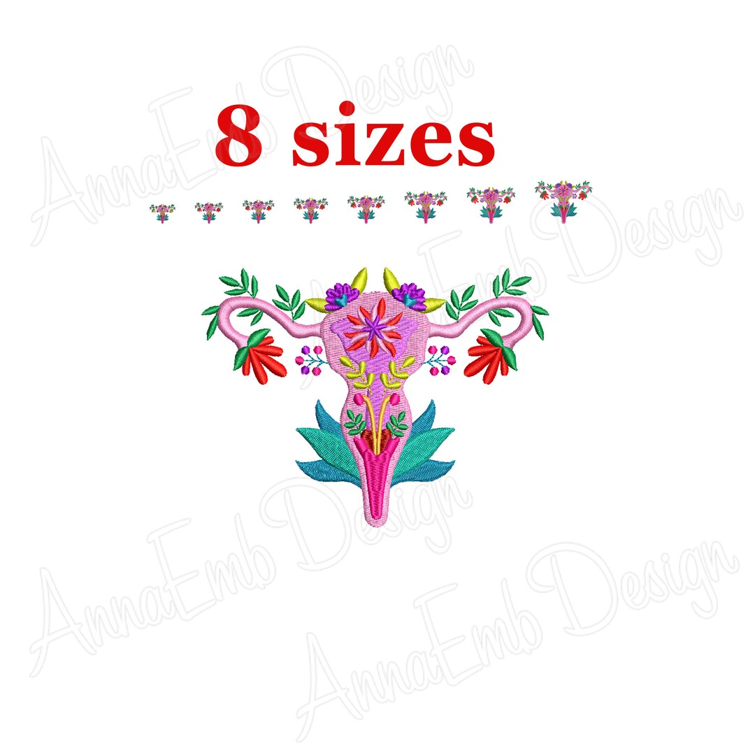 Female Reproductive System With Flowers Embroidery Design. Reproductive ...