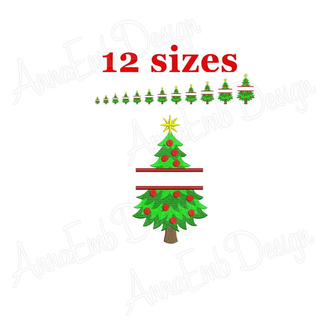 Split Christmas Tree Embroidery Design. Mini Tree. Tree Silhouette ...