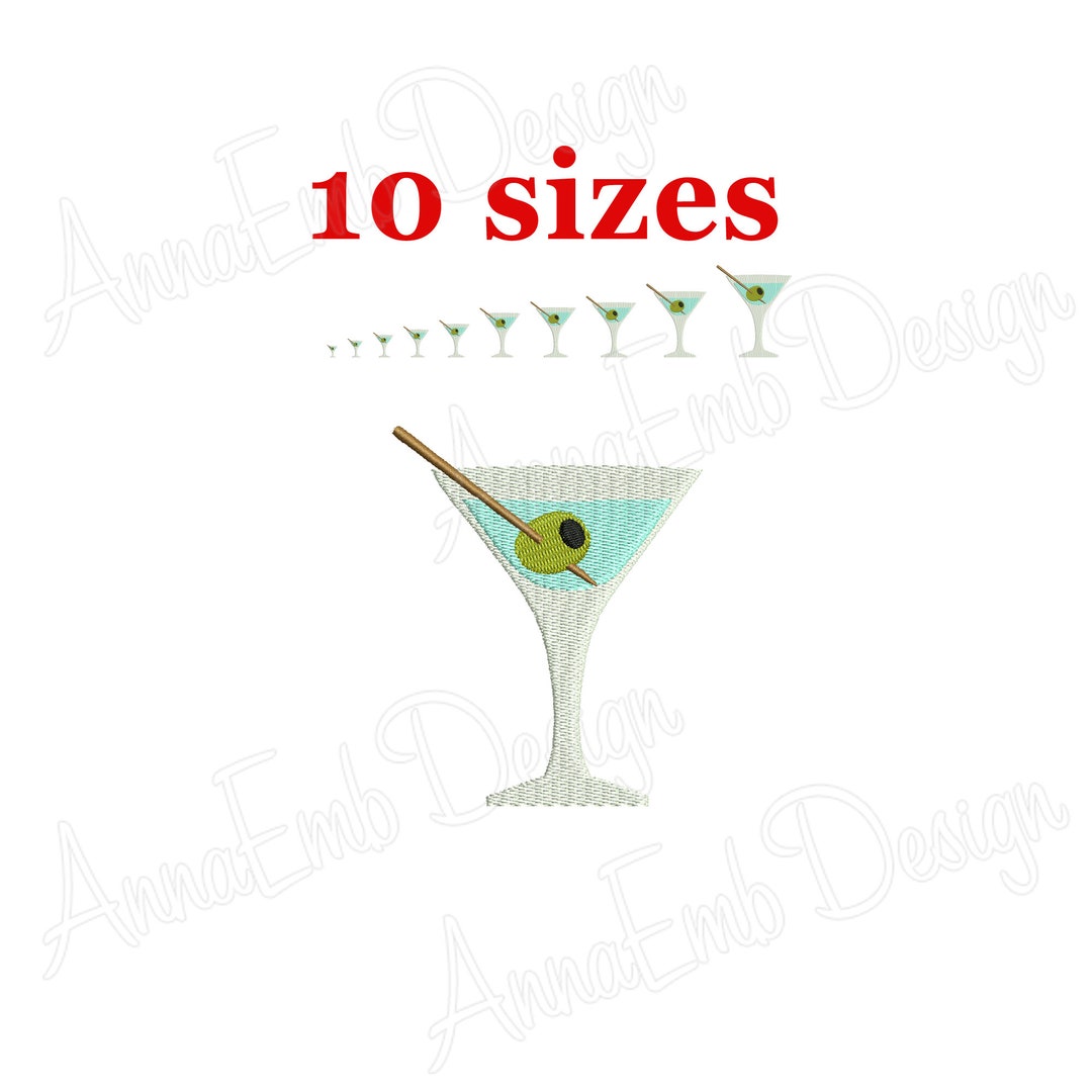 Cocktail Embroidery Design. Olive Martini Cocktail. Cocktail Silhouette ...