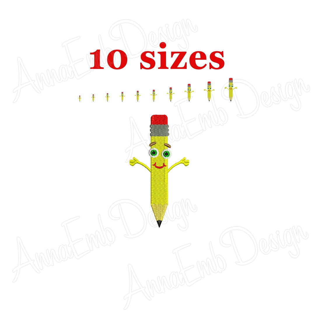 Pencil Embroidery Design. Back to School Design. First Grade. Mini ...