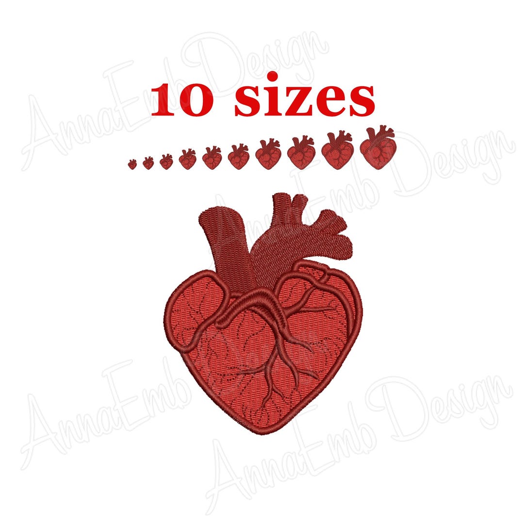 Anatomical Heart Embroidery Design. Mini Heart Embroidery. Heart Shapes ...