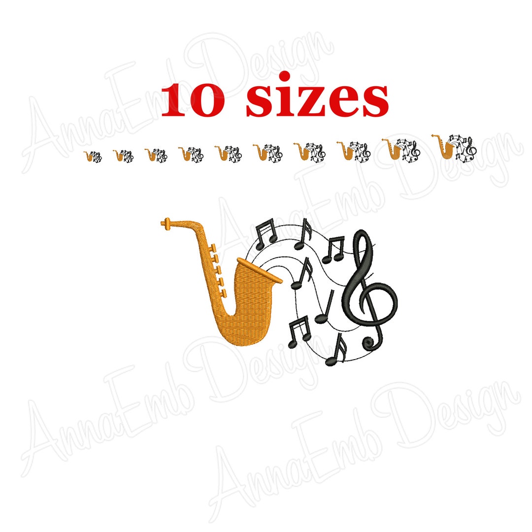 Saxophone Embroidery Design. Saxophone and Musical Notes Machine ...