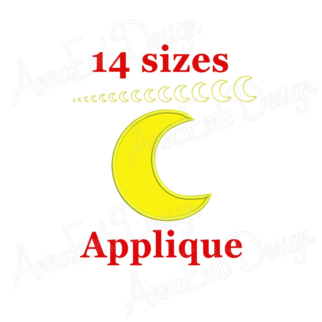 Moon Applique Embroidery Design. Moon Embroidery Design. Moon Design ...