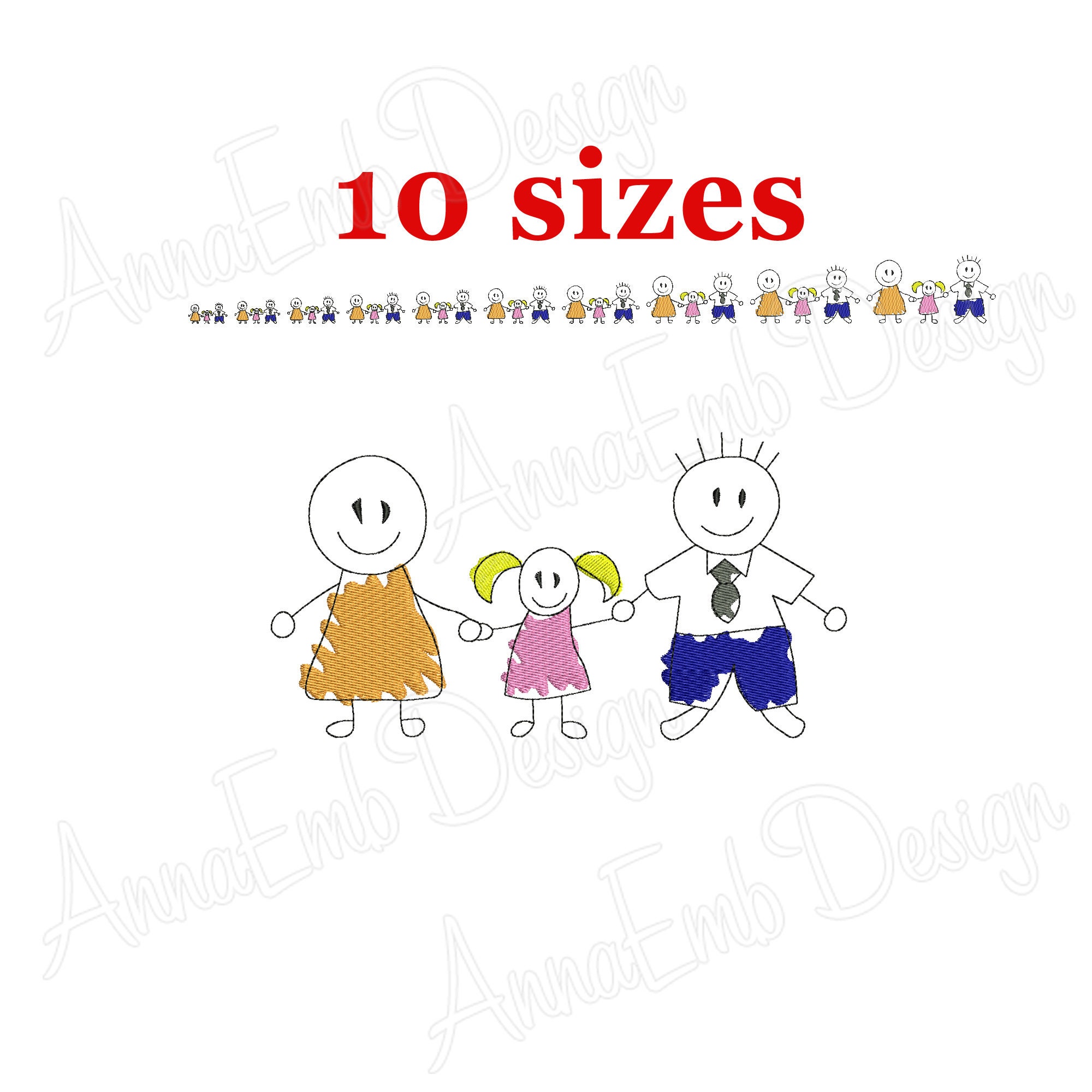 Family Embroidery Design. Family Stick Figures Embroidery Design ...