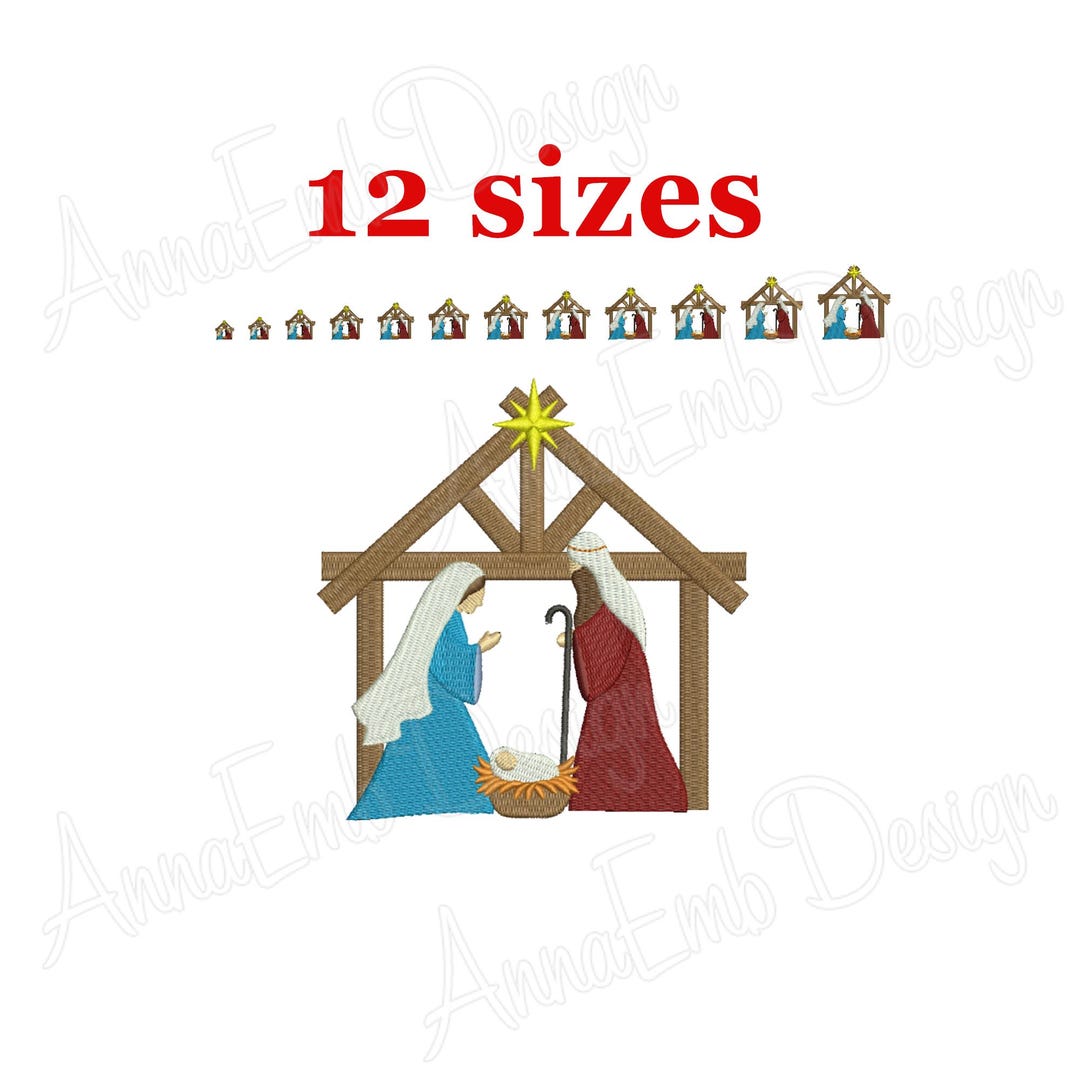 Nativity Scene Embroidery Design. Christmas Nativity Scene Embroidery ...