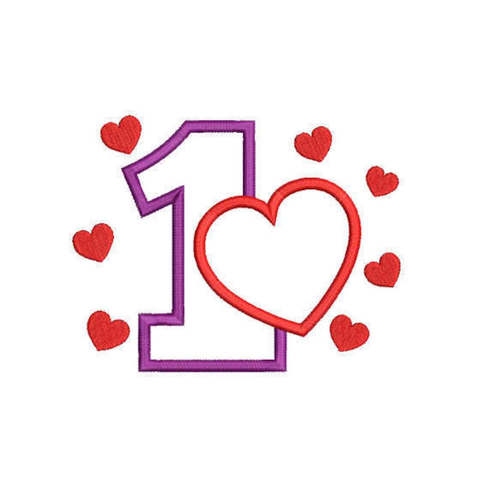 Corazón con apliques de número 1 diseño del bordado de la - Etsy España