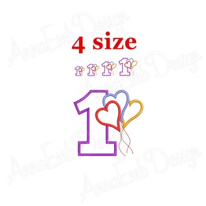 Heart Balloons With Number 1 Applique Machine Embroidery Design. Number ...