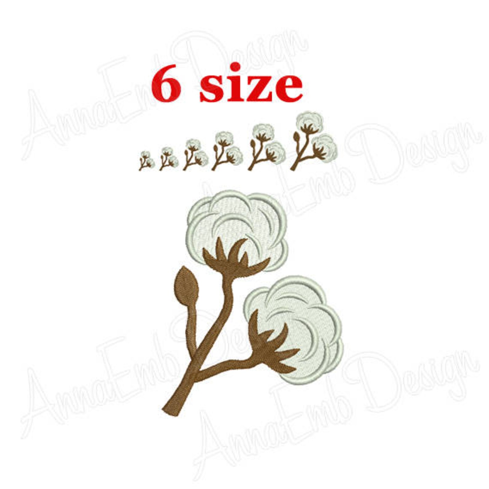 Cotton Branches Embroidery Design. Cotton Plant Design. Cotton | Etsy