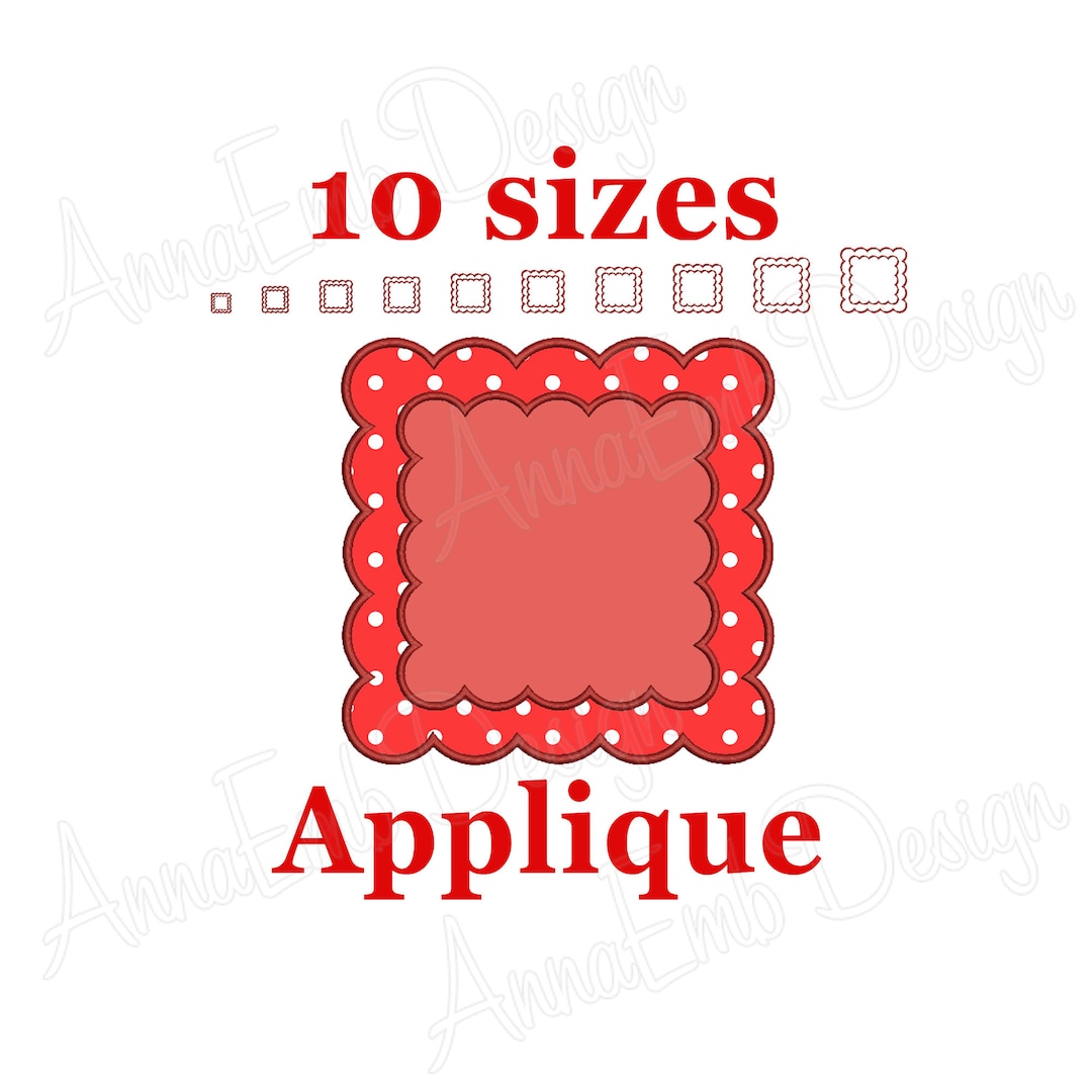 Scallop Applique Embroidery Design. Square Scalloped Frame Applique ...