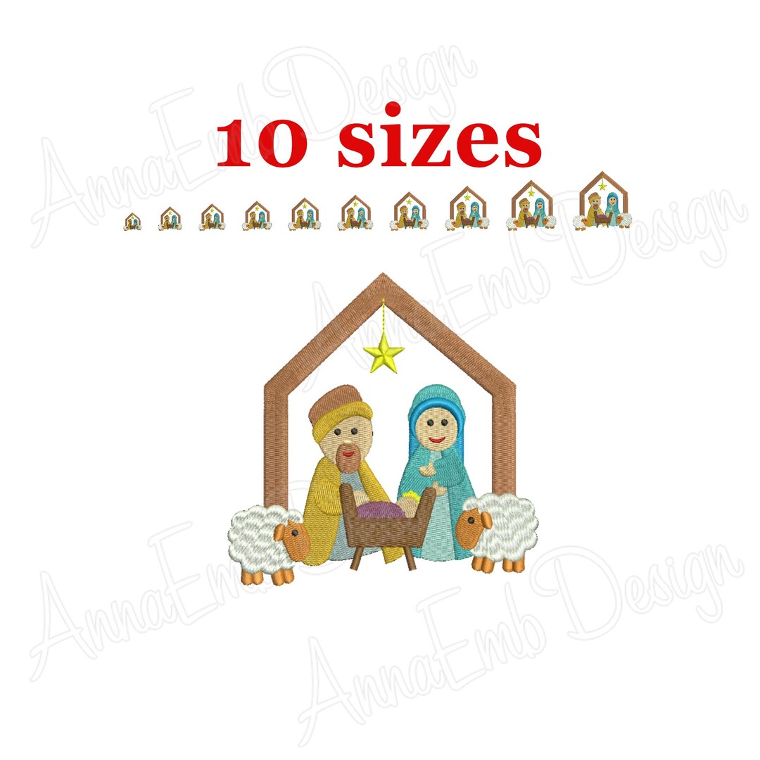 Nativity Scene Embroidery Design. Christmas Nativity Scene Embroidery ...