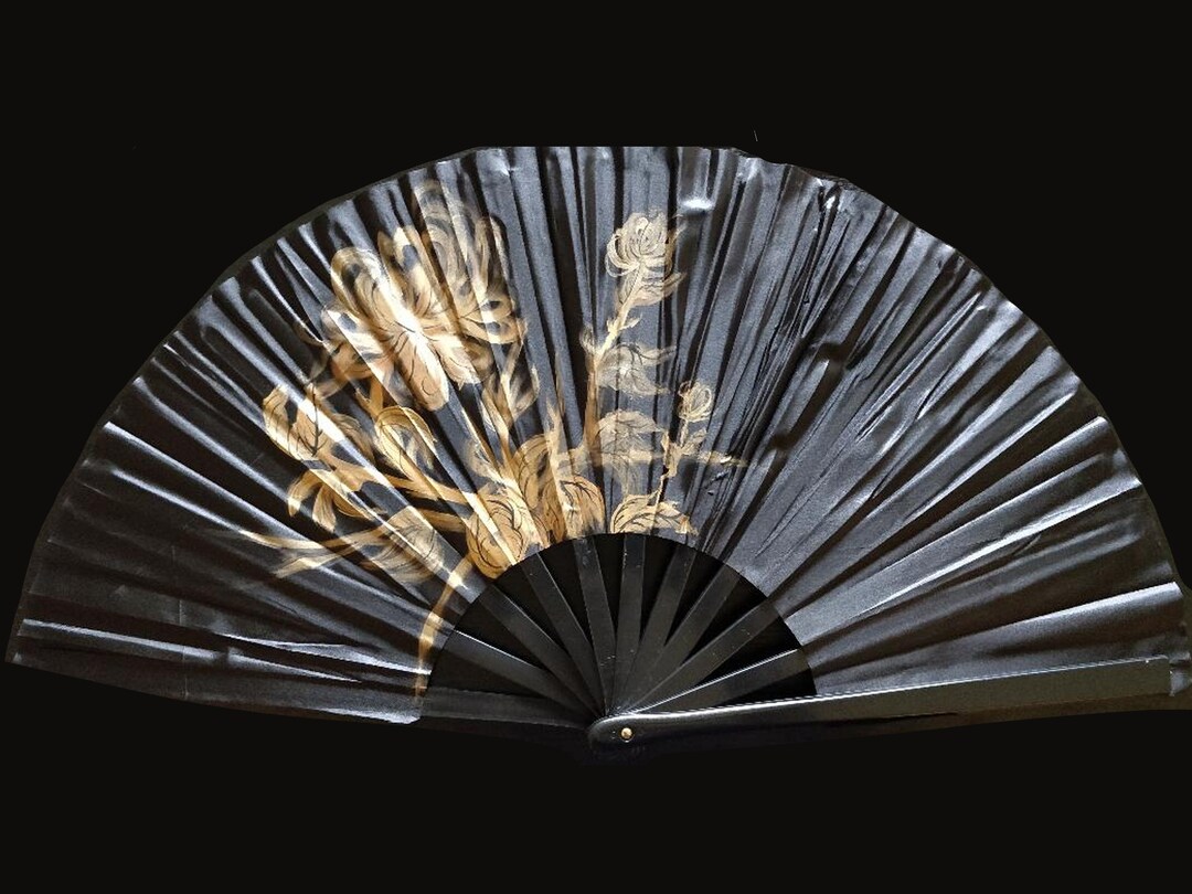 Hand Painted Large Hand Fan Golden Chrysanthemum - Etsy