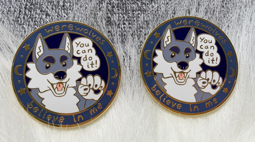 Werewolves Believe in Me Gold Enamel Pin Badge, Funny Furry Wolf Lapel ...
